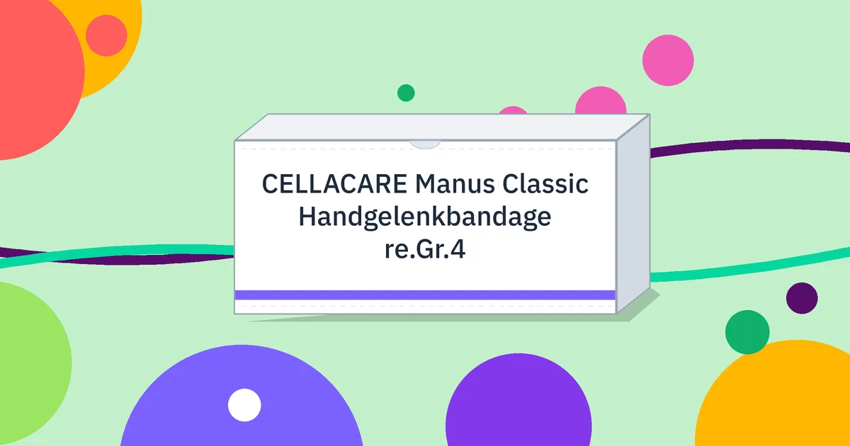 Symbolbild: Packung mit der Aufschrift CELLACARE Manus Classic Handgelenkbandage re.Gr.4 (PZN 20550122) – Verfügbarkeit und Bezug in Apotheken in Frankfurt am Main