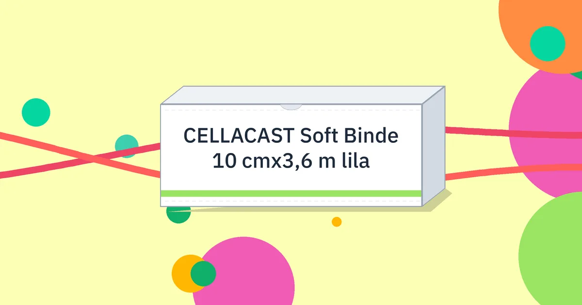Symbolbild: Packung mit der Aufschrift CELLACAST Soft Binde 10 cmx3,6 m lila (PZN 14264731) – Verfügbarkeit und Bezug in Apotheken in Frankfurt am Main