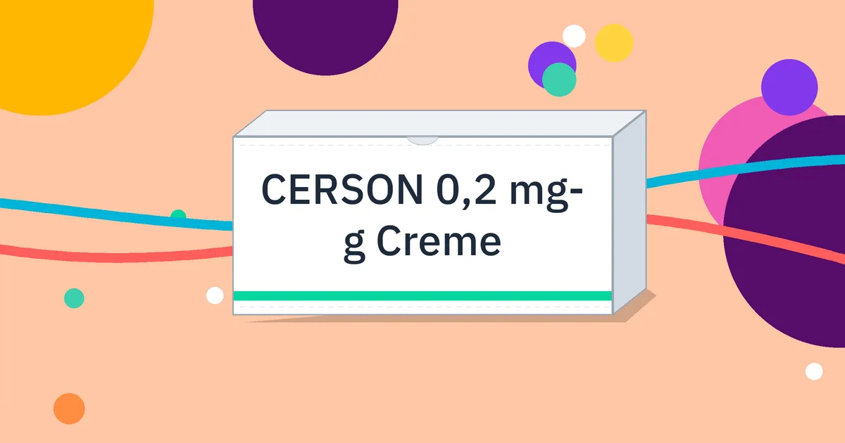 Symbolbild: Packung mit der Aufschrift CERSON 0,2 mg-g Creme (PZN 16609163) – Verfügbarkeit und Bezug in Apotheken in Frankfurt am Main