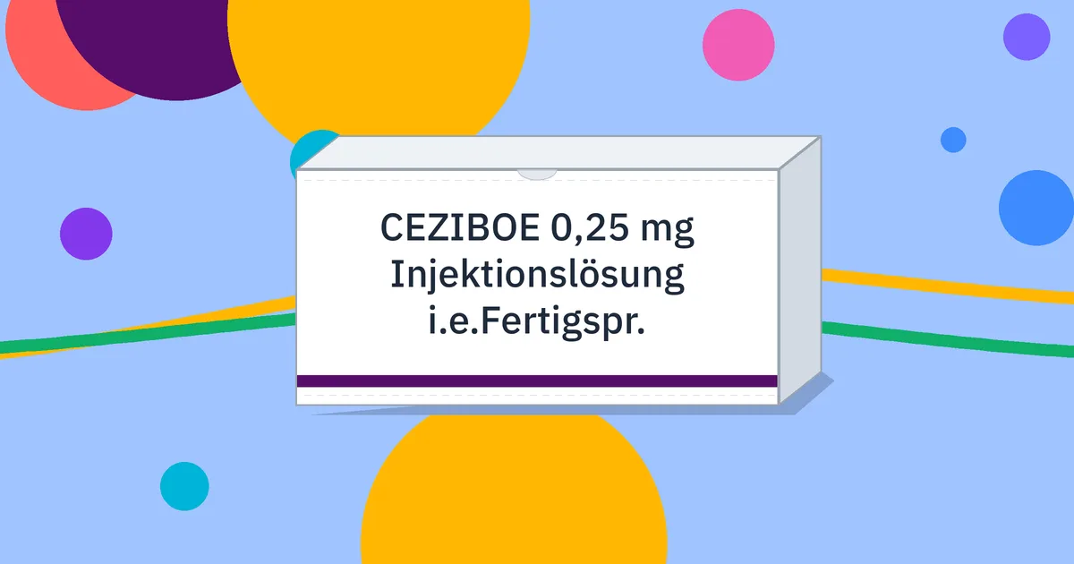Symbolbild: Packung mit der Aufschrift CEZIBOE 0,25 mg Injektionslösung i.e.Fertigspr. (PZN 16944269) – Verfügbarkeit und Bezug in Apotheken in Frankfurt am Main
