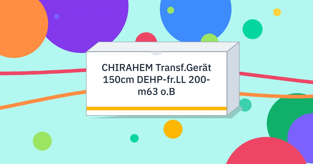 Symbolbild: Packung mit der Aufschrift CHIRAHEM Transf.Gerät 150cm DEHP-fr.LL 200-m63 o.B (PZN 15250211) – Verfügbarkeit und Bezug in Apotheken in Frankfurt am Main