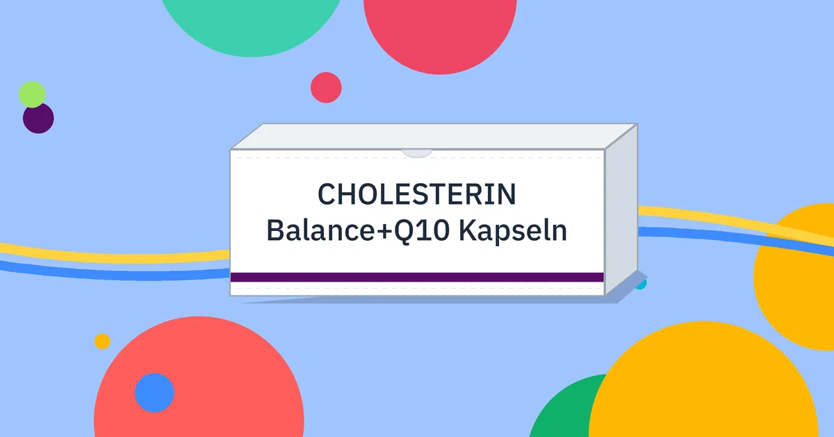 Symbolbild: Packung mit der Aufschrift CHOLESTERIN Balance+Q10 Kapseln (PZN 18374184) – Verfügbarkeit und Bezug in Apotheken in Frankfurt am Main