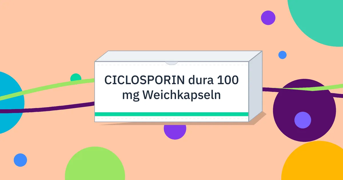 Symbolbild: Packung mit der Aufschrift CICLOSPORIN dura 100 mg Weichkapseln (PZN 06064544) – Verfügbarkeit und Bezug in Apotheken in Frankfurt am Main