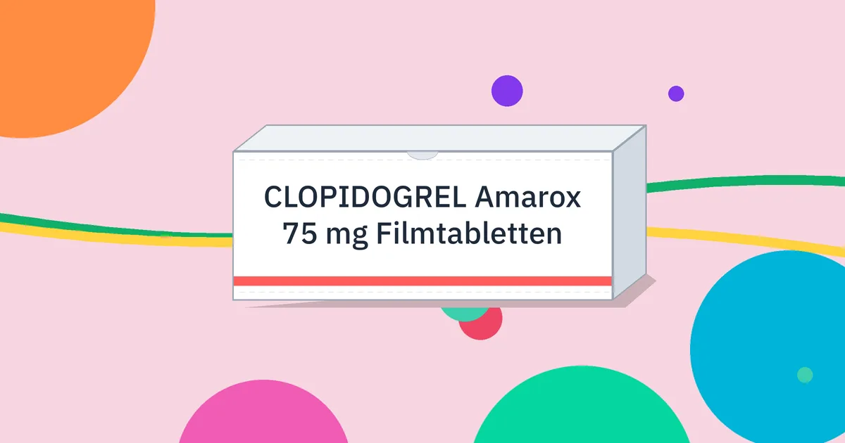 Symbolbild: Packung mit der Aufschrift CLOPIDOGREL Amarox 75 mg Filmtabletten (PZN 19170549) – Verfügbarkeit und Bezug in Apotheken in Frankfurt am Main