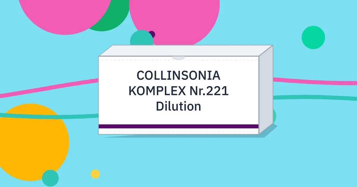 Symbolbild: Packung mit der Aufschrift COLLINSONIA KOMPLEX Nr.221 Dilution (PZN 00228039) – Verfügbarkeit und Bezug in Apotheken in Frankfurt am Main