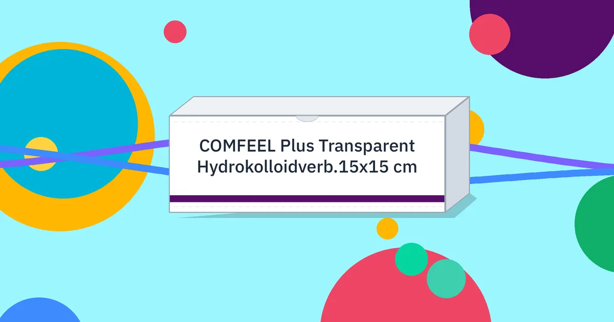 Symbolbild: Packung mit der Aufschrift COMFEEL Plus Transparent Hydrokolloidverb.15x15 cm (PZN 13343807) – Verfügbarkeit und Bezug in Apotheken in Frankfurt am Main