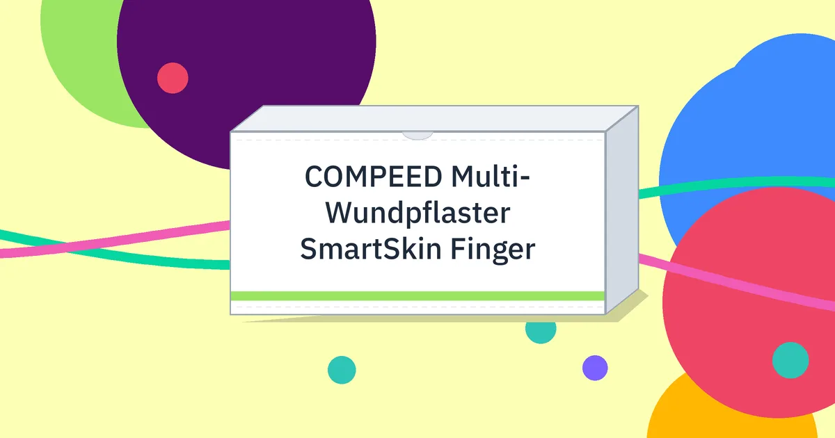 Symbolbild: Packung mit der Aufschrift COMPEED Multi-Wundpflaster SmartSkin Finger (PZN 20575553) – Verfügbarkeit und Bezug in Apotheken in Frankfurt am Main