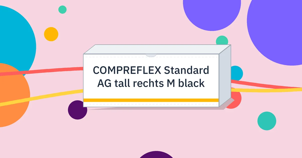 Symbolbild: Packung mit der Aufschrift COMPREFLEX Standard AG tall rechts M black (PZN 19534738) – Verfügbarkeit und Bezug in Apotheken in Frankfurt am Main