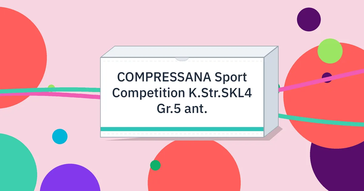 Symbolbild: Packung mit der Aufschrift COMPRESSANA Sport Competition K.Str.SKL4 Gr.5 ant. (PZN 11218535) – Verfügbarkeit und Bezug in Apotheken in Frankfurt am Main
