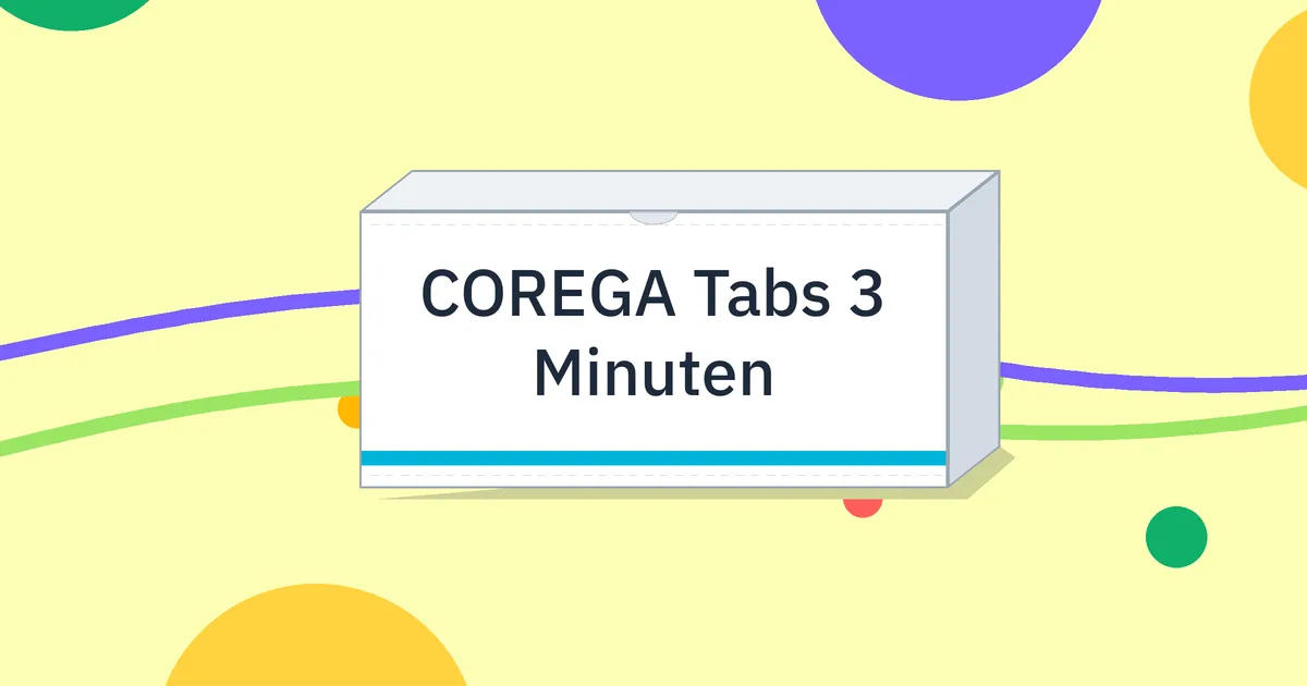 Symbolbild: Packung mit der Aufschrift COREGA Tabs 3 Minuten (PZN 00644921) – Verfügbarkeit und Bezug in Apotheken in Frankfurt am Main