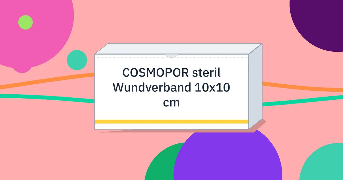 Symbolbild: Packung mit der Aufschrift COSMOPOR steril Wundverband 10x10 cm (PZN 12577696) – Verfügbarkeit und Bezug in Apotheken in Frankfurt am Main