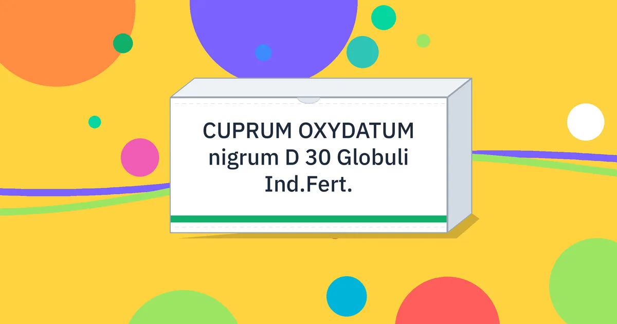 Symbolbild: Packung mit der Aufschrift CUPRUM OXYDATUM nigrum D 30 Globuli Ind.Fert. (PZN 17678812) – Verfügbarkeit und Bezug in Apotheken in Frankfurt am Main
