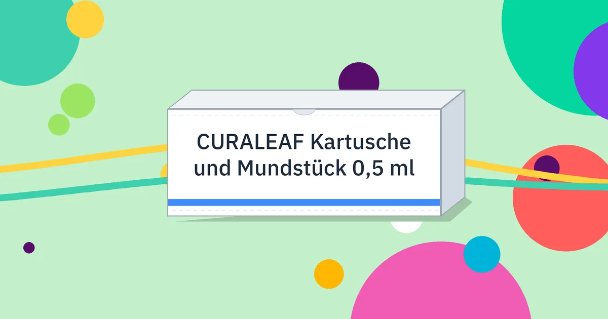 Symbolbild: Packung mit der Aufschrift CURALEAF Kartusche und Mundstück 0,5 ml (PZN 20652561) – Verfügbarkeit und Bezug in Apotheken in Frankfurt am Main