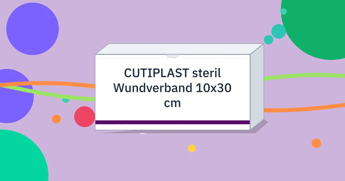 Symbolbild: Packung mit der Aufschrift CUTIPLAST steril Wundverband 10x30 cm (PZN 18034672) – Verfügbarkeit und Bezug in Apotheken in Frankfurt am Main