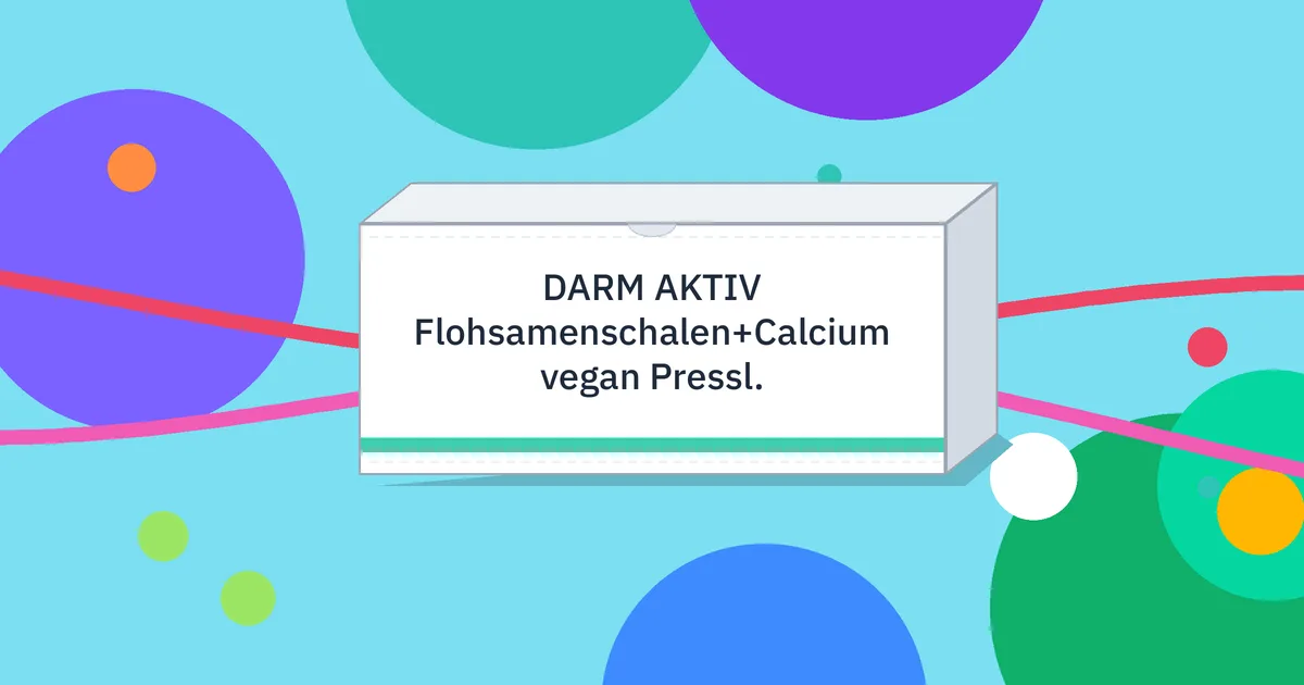 Symbolbild: Packung mit der Aufschrift DARM AKTIV Flohsamenschalen+Calcium vegan Pressl. (PZN 18301481) – Verfügbarkeit und Bezug in Apotheken in Frankfurt am Main