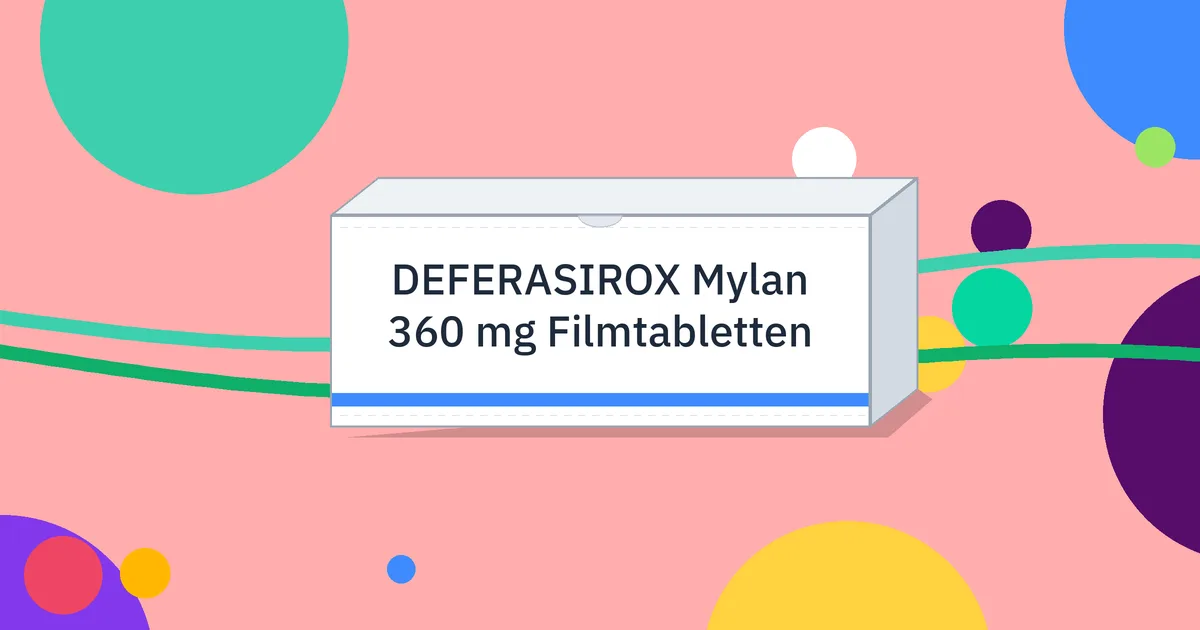 Symbolbild: Packung mit der Aufschrift DEFERASIROX Mylan 360 mg Filmtabletten (PZN 17201665) – Verfügbarkeit und Bezug in Apotheken in Frankfurt am Main