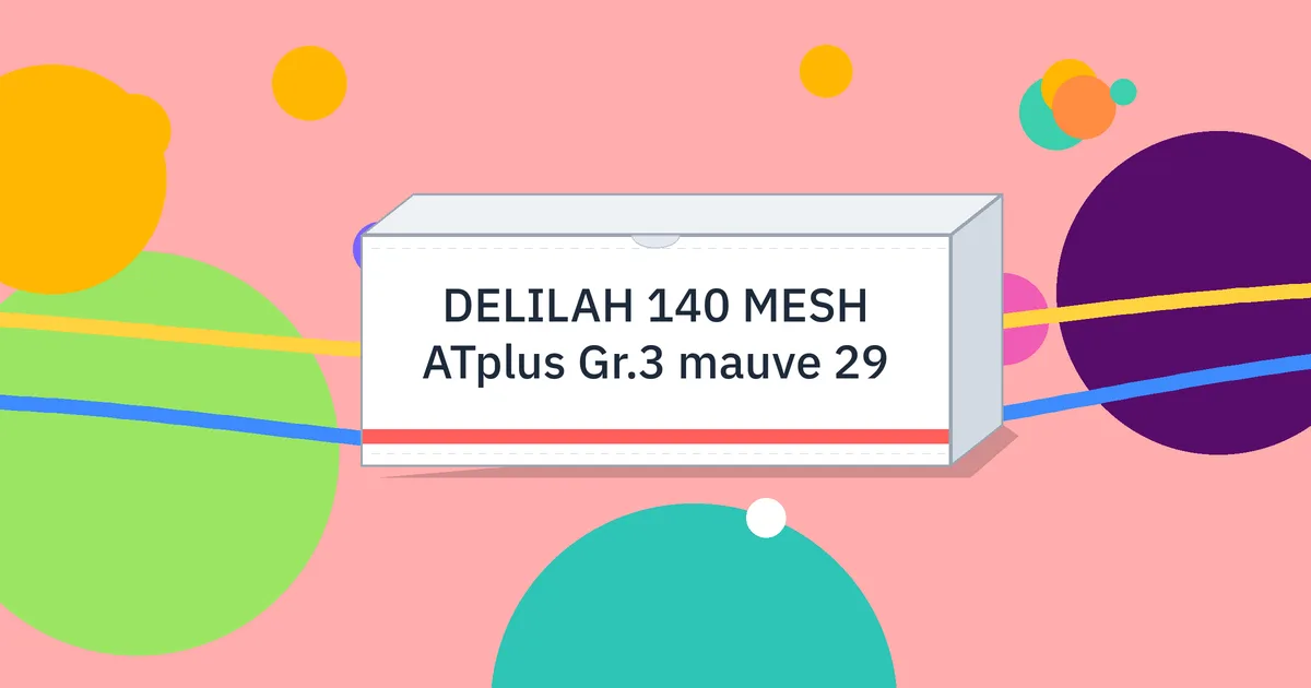 Symbolbild: Packung mit der Aufschrift DELILAH 140 MESH ATplus Gr.3 mauve 29 (PZN 13850361) – Verfügbarkeit und Bezug in Apotheken in Frankfurt am Main