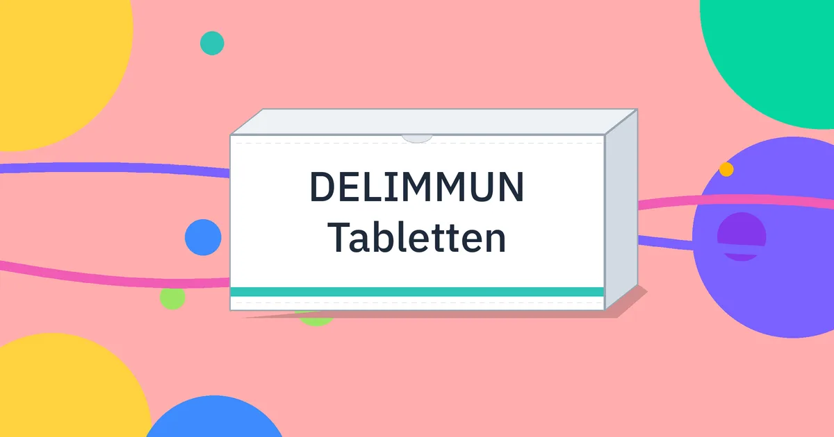 Symbolbild: Packung mit der Aufschrift DELIMMUN Tabletten (PZN 02290396) – Verfügbarkeit und Bezug in Apotheken in Frankfurt am Main