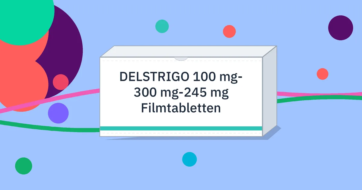 Symbolbild: Packung mit der Aufschrift DELSTRIGO 100 mg-300 mg-245 mg Filmtabletten (PZN 14260638) – Verfügbarkeit und Bezug in Apotheken in Frankfurt am Main