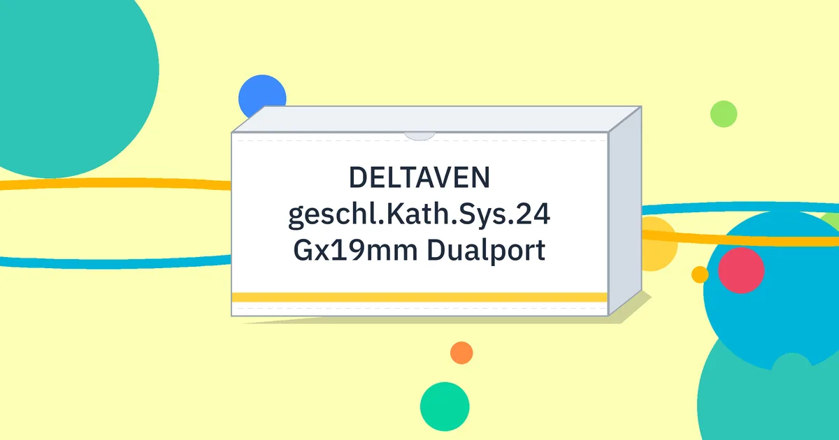 Symbolbild: Packung mit der Aufschrift DELTAVEN geschl.Kath.Sys.24 Gx19mm Dualport (PZN 13977564) – Verfügbarkeit und Bezug in Apotheken in Frankfurt am Main