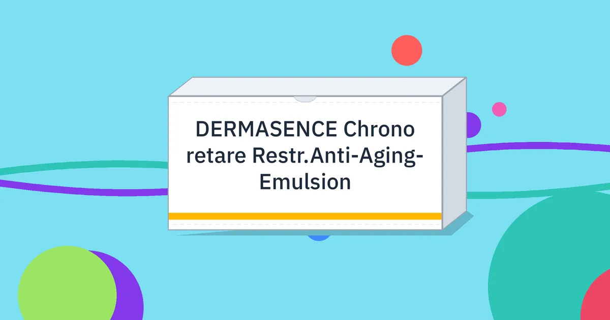 Symbolbild: Packung mit der Aufschrift DERMASENCE Chrono retare Restr.Anti-Aging-Emulsion (PZN 18338337) – Verfügbarkeit und Bezug in Apotheken in Frankfurt am Main