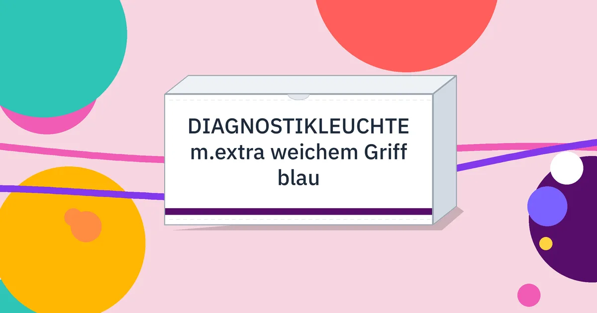 Symbolbild: Packung mit der Aufschrift DIAGNOSTIKLEUCHTE m.extra weichem Griff blau (PZN 09220654) – Verfügbarkeit und Bezug in Apotheken in Frankfurt am Main