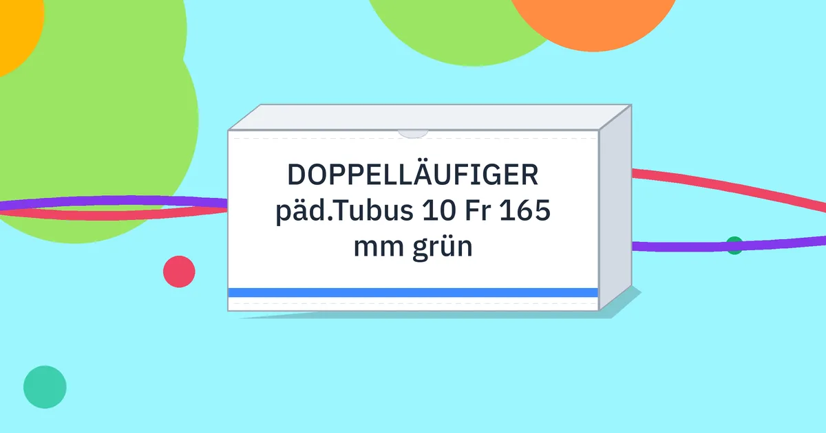 Symbolbild: Packung mit der Aufschrift DOPPELLÄUFIGER päd.Tubus 10 Fr 165 mm grün (PZN 09514338) – Verfügbarkeit und Bezug in Apotheken in Frankfurt am Main