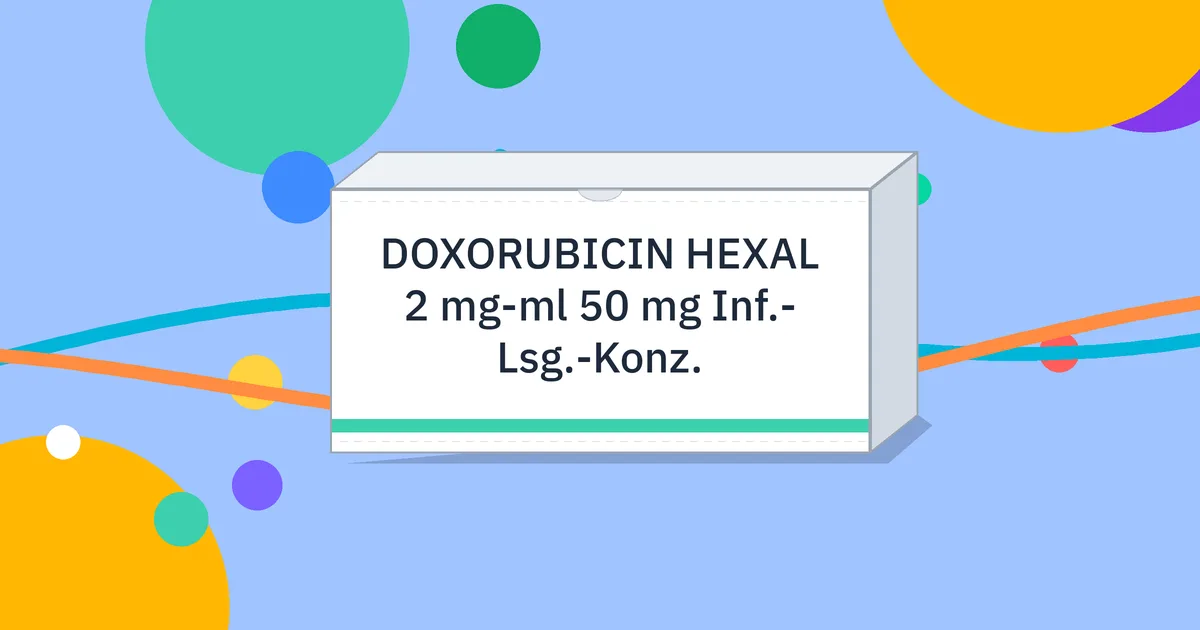 Symbolbild: Packung mit der Aufschrift DOXORUBICIN HEXAL 2 mg-ml 50 mg Inf.-Lsg.-Konz. (PZN 10267448) – Verfügbarkeit und Bezug in Apotheken in Frankfurt am Main