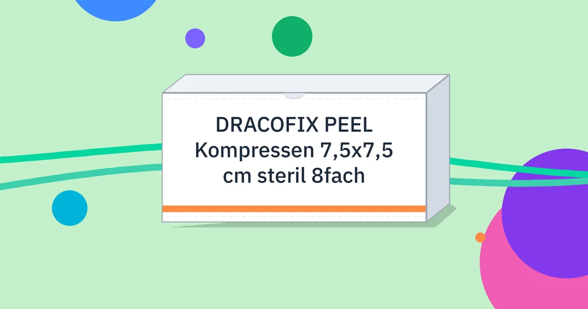 Symbolbild: Packung mit der Aufschrift DRACOFIX PEEL Kompressen 7,5x7,5 cm steril 8fach (PZN 02358697) – Verfügbarkeit und Bezug in Apotheken in Frankfurt am Main