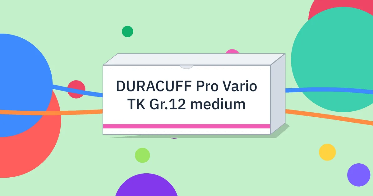 Symbolbild: Packung mit der Aufschrift DURACUFF Pro Vario TK Gr.12 medium (PZN 19244934) – Verfügbarkeit und Bezug in Apotheken in Frankfurt am Main