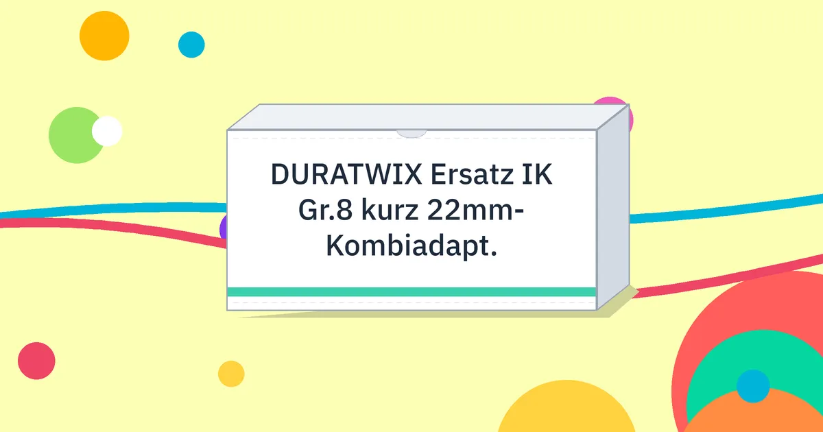 Symbolbild: Packung mit der Aufschrift DURATWIX Ersatz IK Gr.8 kurz 22mm-Kombiadapt. (PZN 06980778) – Verfügbarkeit und Bezug in Apotheken in Frankfurt am Main