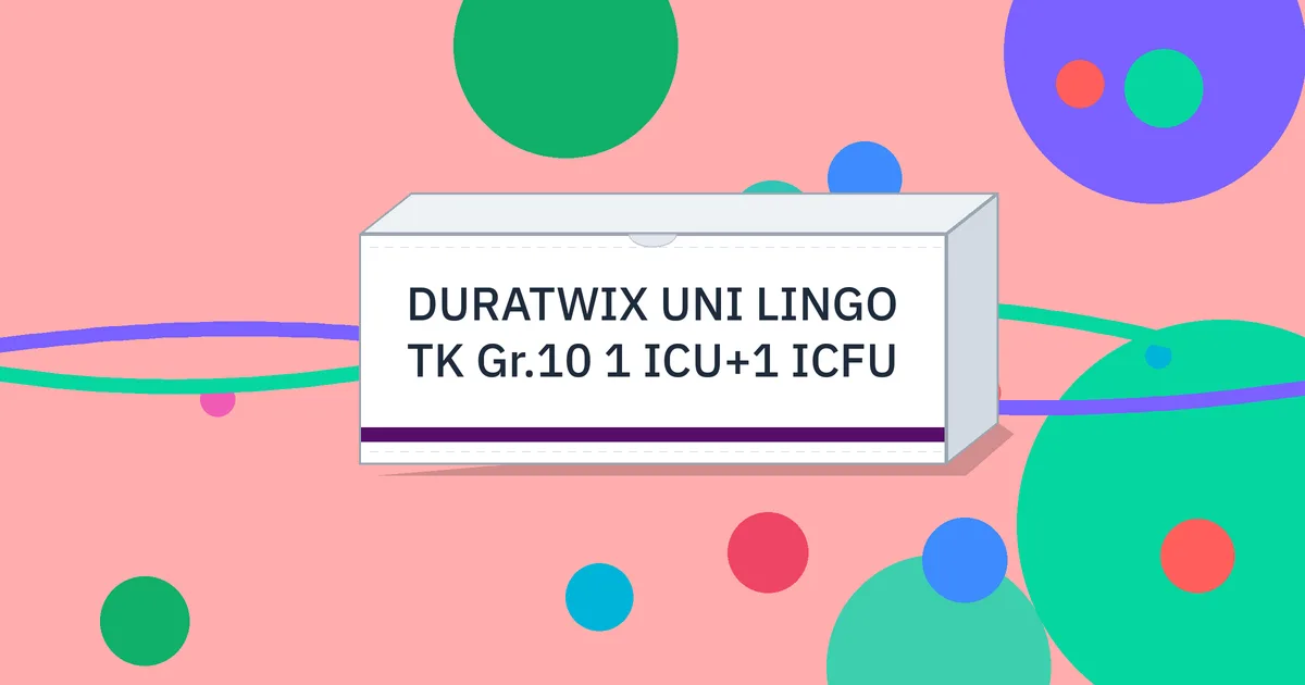 Symbolbild: Packung mit der Aufschrift DURATWIX UNI LINGO TK Gr.10 1 ICU+1 ICFU (PZN 19788226) – Verfügbarkeit und Bezug in Apotheken in Frankfurt am Main