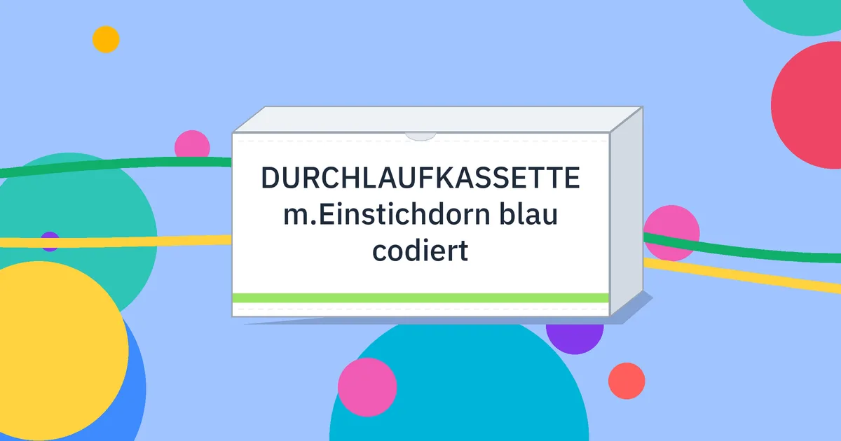 Symbolbild: Packung mit der Aufschrift DURCHLAUFKASSETTE m.Einstichdorn blau codiert (PZN 09106007) – Verfügbarkeit und Bezug in Apotheken in Frankfurt am Main