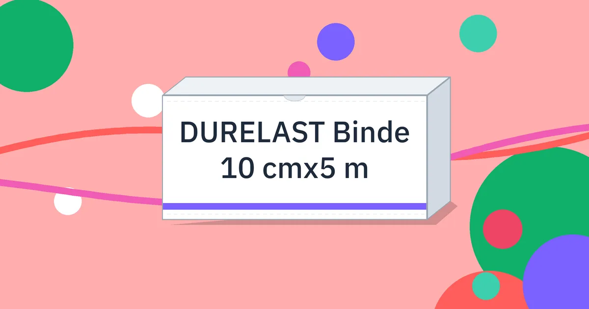 Symbolbild: Packung mit der Aufschrift DURELAST Binde 10 cmx5 m (PZN 06967364) – Verfügbarkeit und Bezug in Apotheken in Frankfurt am Main
