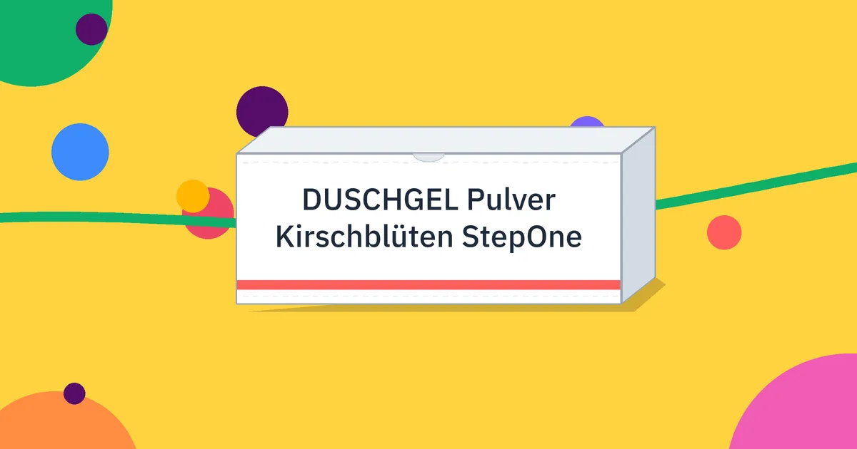 Symbolbild: Packung mit der Aufschrift DUSCHGEL Pulver Kirschblüten StepOne (PZN 16937950) – Verfügbarkeit und Bezug in Apotheken in Frankfurt am Main