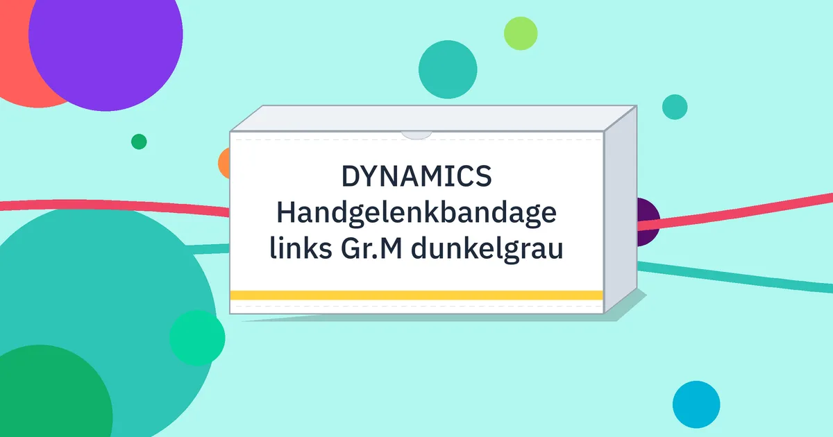 Symbolbild: Packung mit der Aufschrift DYNAMICS Handgelenkbandage links Gr.M dunkelgrau (PZN 10633031) – Verfügbarkeit und Bezug in Apotheken in Frankfurt am Main