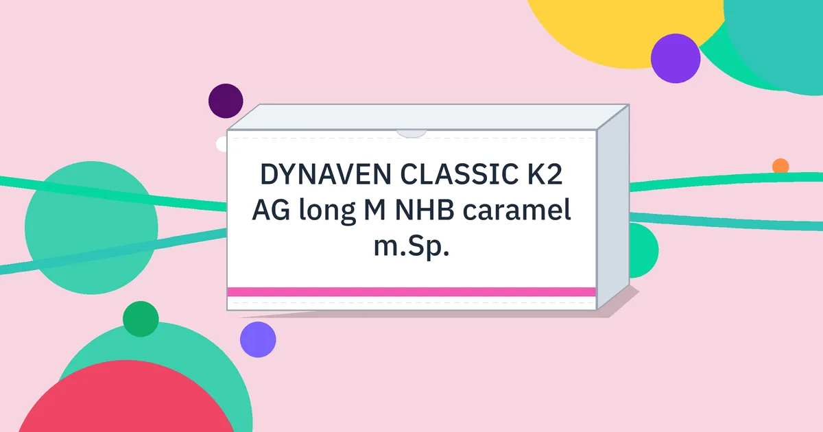 Symbolbild: Packung mit der Aufschrift DYNAVEN CLASSIC K2 AG long M NHB caramel m.Sp. (PZN 18418734) – Verfügbarkeit und Bezug in Apotheken in Frankfurt am Main