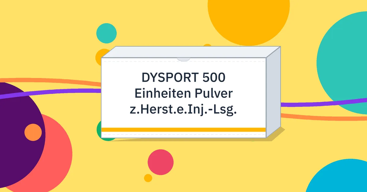 Symbolbild: Packung mit der Aufschrift DYSPORT 500 Einheiten Pulver z.Herst.e.Inj.-Lsg. (PZN 16808767) – Verfügbarkeit und Bezug in Apotheken in Frankfurt am Main