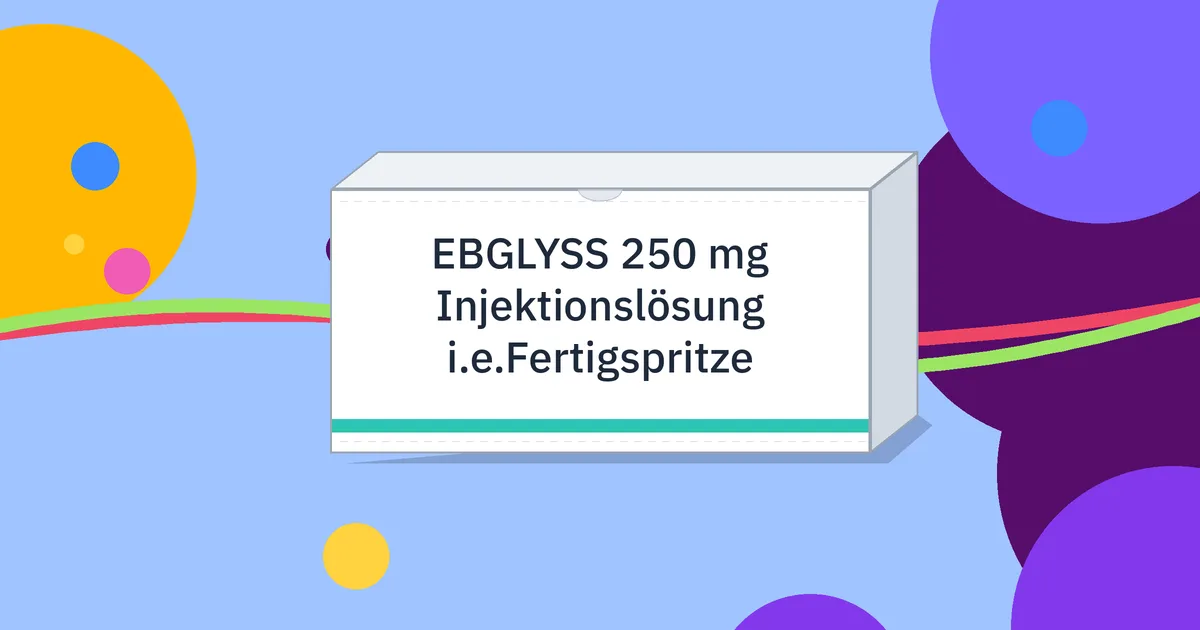 Symbolbild: Packung mit der Aufschrift EBGLYSS 250 mg Injektionslösung i.e.Fertigspritze (PZN 18762880) – Verfügbarkeit und Bezug in Apotheken in Frankfurt am Main