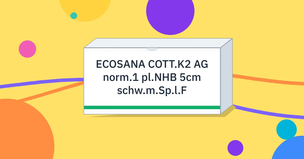 Symbolbild: Packung mit der Aufschrift ECOSANA COTT.K2 AG norm.1 pl.NHB 5cm schw.m.Sp.l.F (PZN 16948497) – Verfügbarkeit und Bezug in Apotheken in Frankfurt am Main