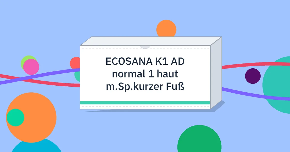 Symbolbild: Packung mit der Aufschrift ECOSANA K1 AD normal 1 haut m.Sp.kurzer Fuß (PZN 04724321) – Verfügbarkeit und Bezug in Apotheken in Frankfurt am Main