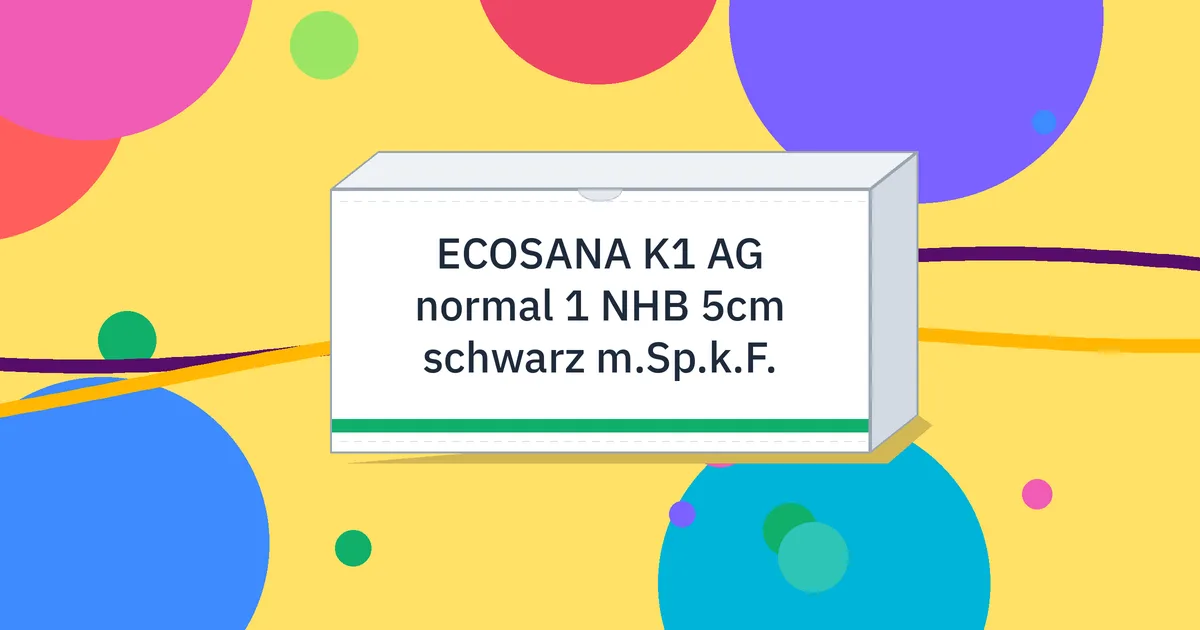 Symbolbild: Packung mit der Aufschrift ECOSANA K1 AG normal 1 NHB 5cm schwarz m.Sp.k.F. (PZN 04725591) – Verfügbarkeit und Bezug in Apotheken in Frankfurt am Main