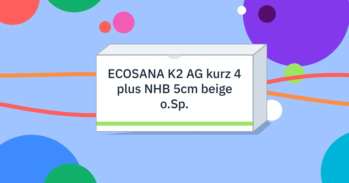 Symbolbild: Packung mit der Aufschrift ECOSANA K2 AG kurz 4 plus NHB 5cm beige o.Sp. (PZN 01447648) – Verfügbarkeit und Bezug in Apotheken in Frankfurt am Main