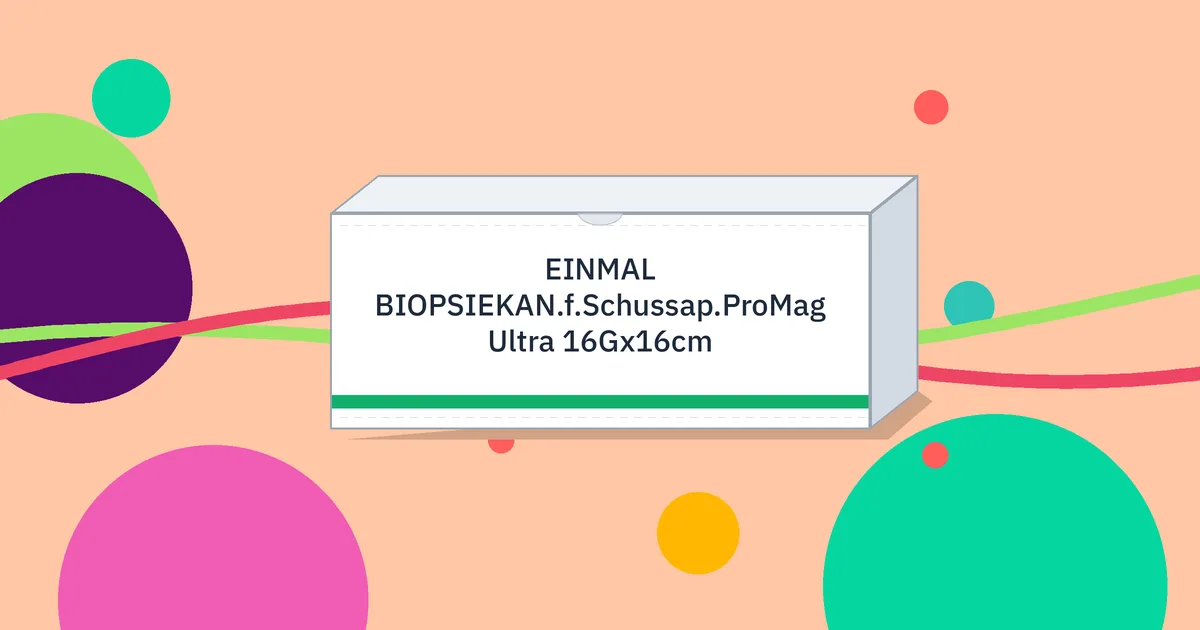 Symbolbild: Packung mit der Aufschrift EINMAL BIOPSIEKAN.f.Schussap.ProMag Ultra 16Gx16cm (PZN 00283044) – Verfügbarkeit und Bezug in Apotheken in Frankfurt am Main