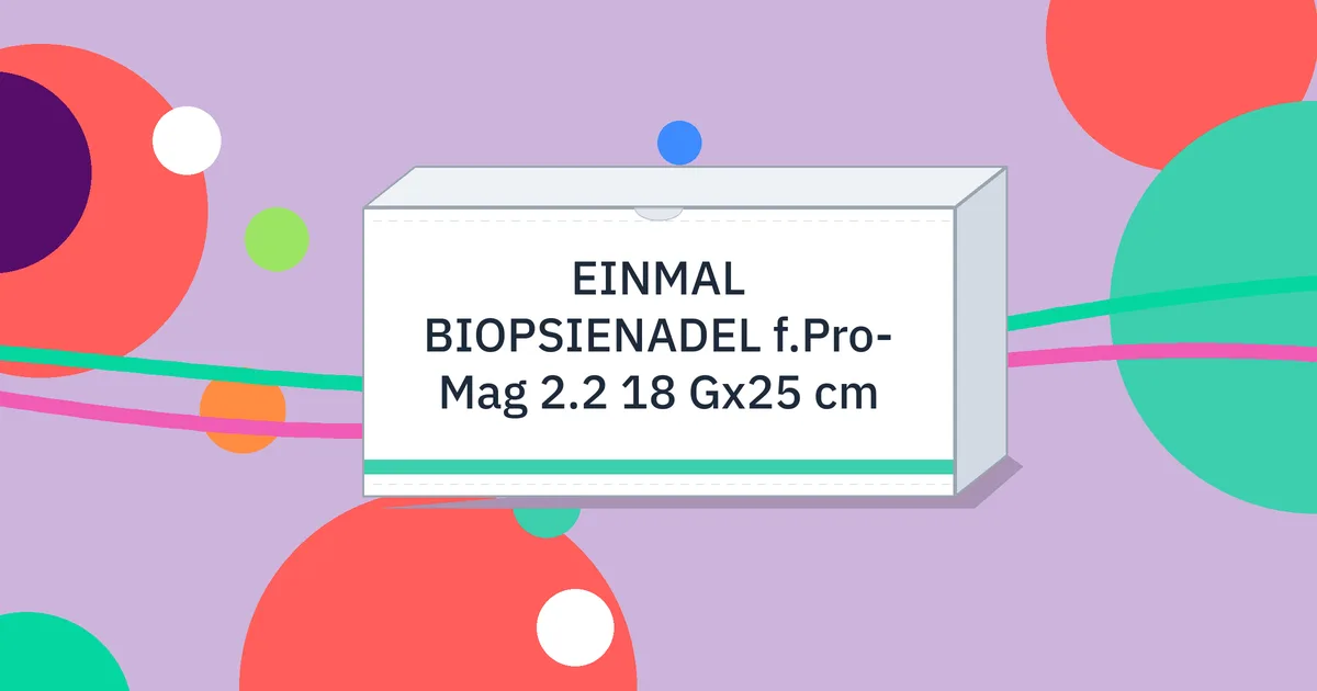 Symbolbild: Packung mit der Aufschrift EINMAL BIOPSIENADEL f.Pro-Mag 2.2 18 Gx25 cm (PZN 16617671) – Verfügbarkeit und Bezug in Apotheken in Frankfurt am Main