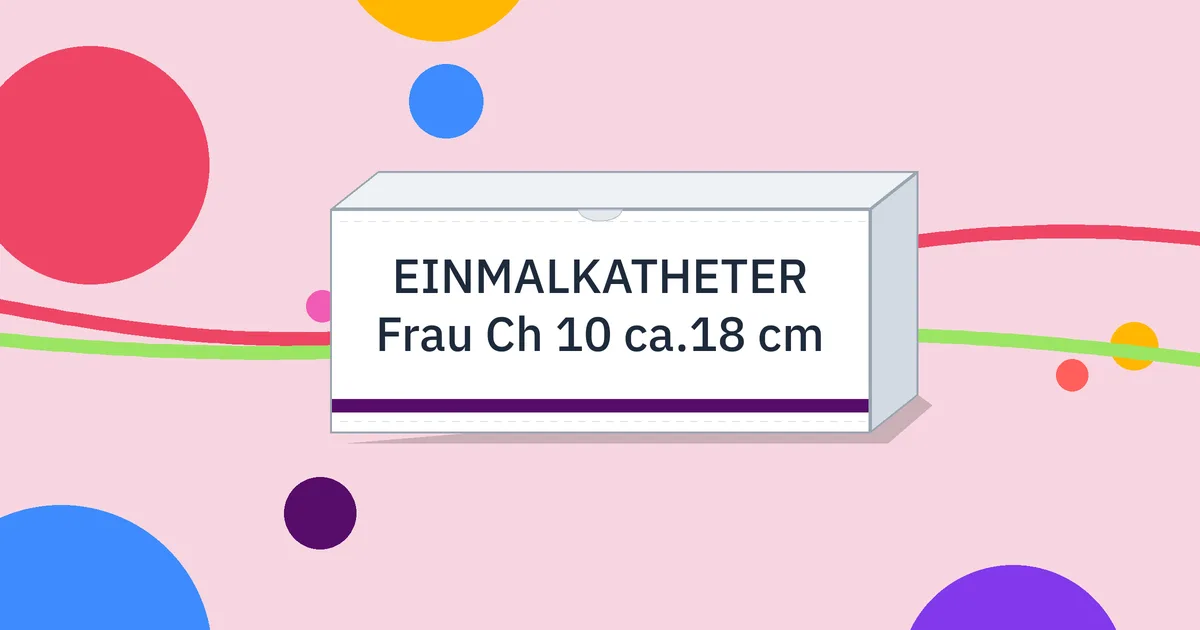 Symbolbild: Packung mit der Aufschrift EINMALKATHETER Frau Ch 10 ca.18 cm (PZN 06146302) – Verfügbarkeit und Bezug in Apotheken in Frankfurt am Main