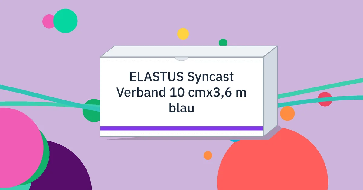 Symbolbild: Packung mit der Aufschrift ELASTUS Syncast Verband 10 cmx3,6 m blau (PZN 03734895) – Verfügbarkeit und Bezug in Apotheken in Frankfurt am Main