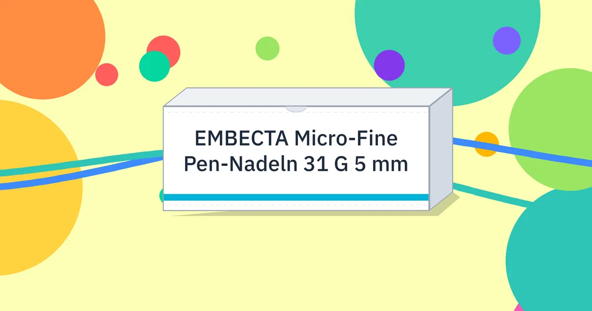 Symbolbild: Packung mit der Aufschrift EMBECTA Micro-Fine Pen-Nadeln 31 G 5 mm (PZN 20604591) – Verfügbarkeit und Bezug in Apotheken in Frankfurt am Main