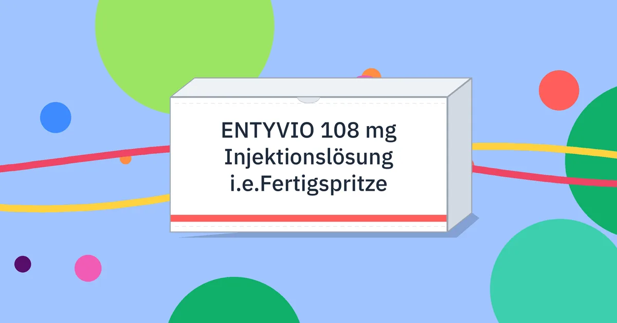Symbolbild: Packung mit der Aufschrift ENTYVIO 108 mg Injektionslösung i.e.Fertigspritze (PZN 17845210) – Verfügbarkeit und Bezug in Apotheken in Frankfurt am Main