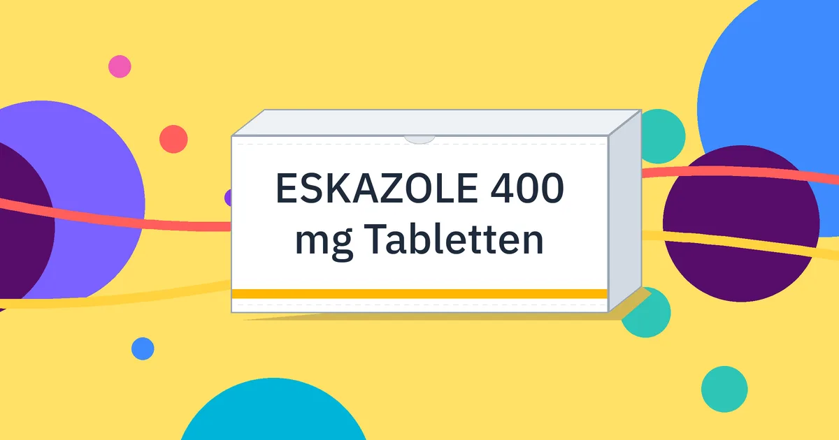 Symbolbild: Packung mit der Aufschrift ESKAZOLE 400 mg Tabletten (PZN 14033262) – Verfügbarkeit und Bezug in Apotheken in Frankfurt am Main